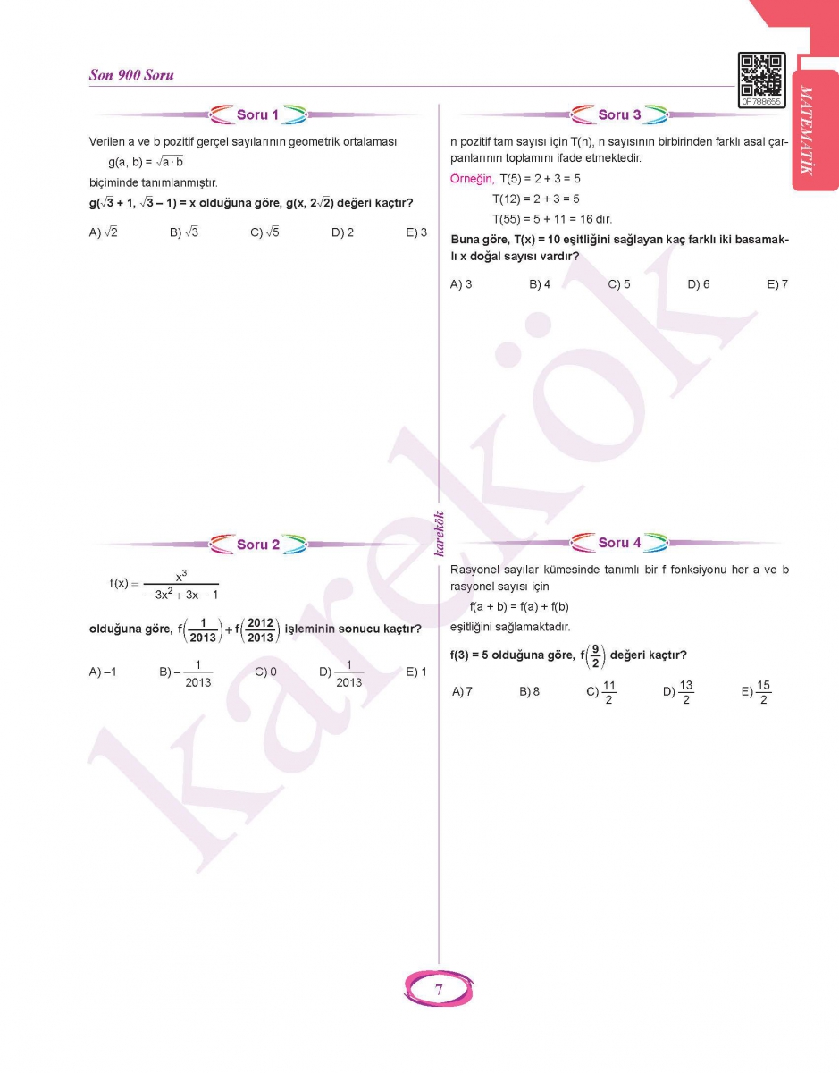 AYT ÖNCESİ ÇÖZÜLMESİ GEREKEN SON 900 SORU-SAYISAL | Karekök Yayıncılık